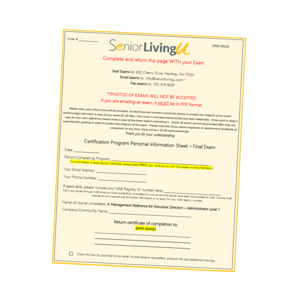 Senior Living Director Training Exam | Admin Level 1 | SeniorLivingU